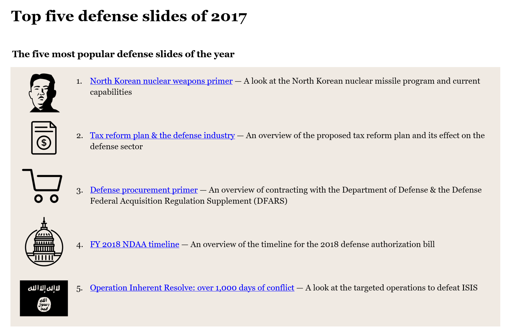 Top five defense slides of 2017